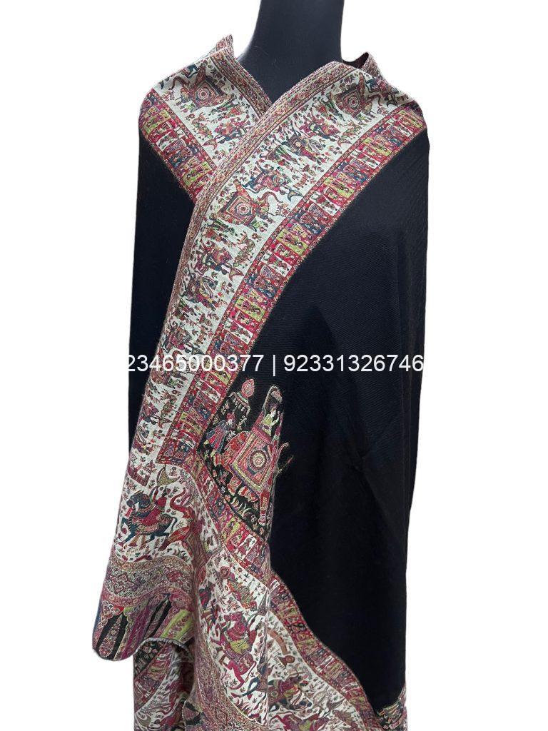Pashmina Shawl with Mughal Art Palla - Taj Mehal handicrafts - Pakistan
