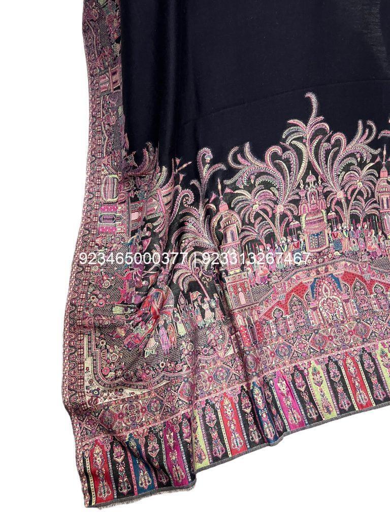 Pashmina kani Shawl with Mughal Darbar Design - Pakistan - Taj Mehal ...
